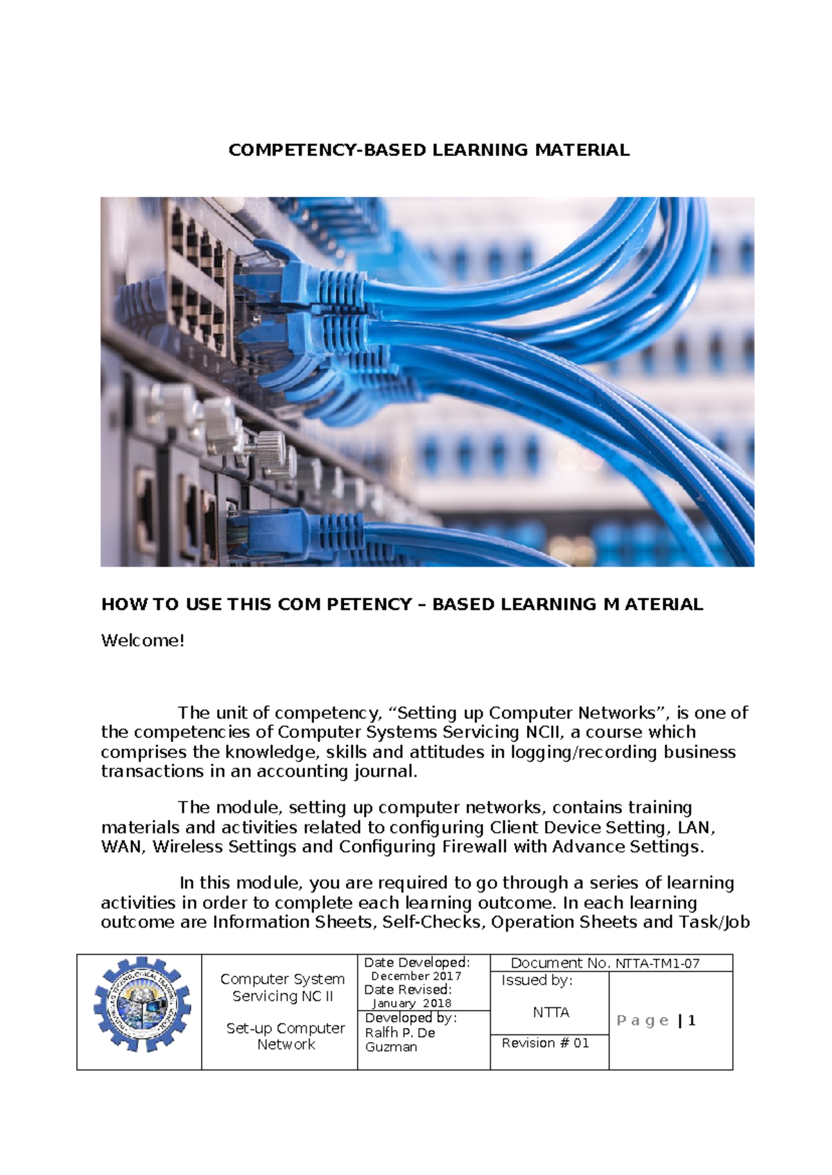 Computer System Servicing NC II: Install Network Cables Module - Studocu
