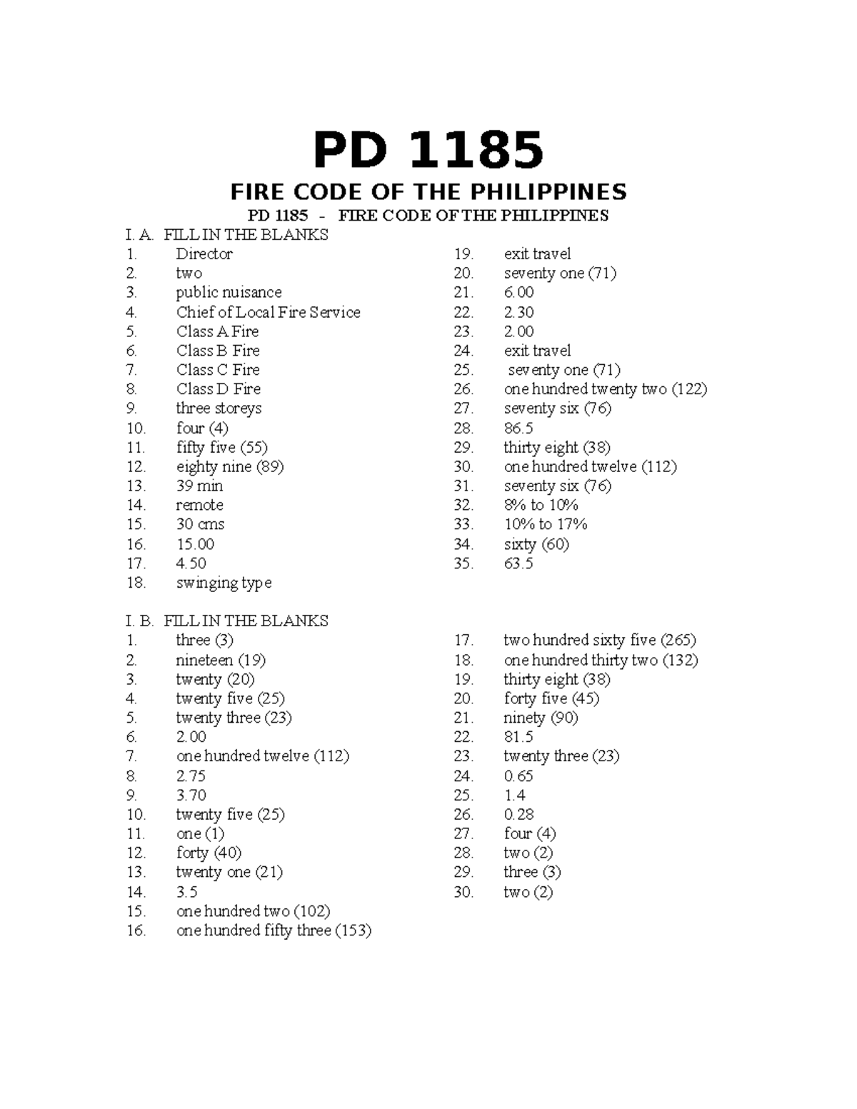 PD_1185 Practice - PD 1185 FIRE CODE OF THE PHILIPPINES PD 1185 - FIRE ...