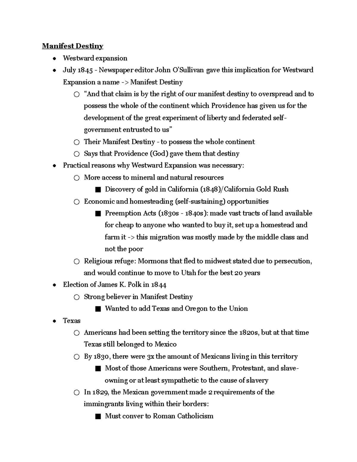 Apush Unit 5 Review: Manifest Destiny (1844-1877) Insights - Studocu