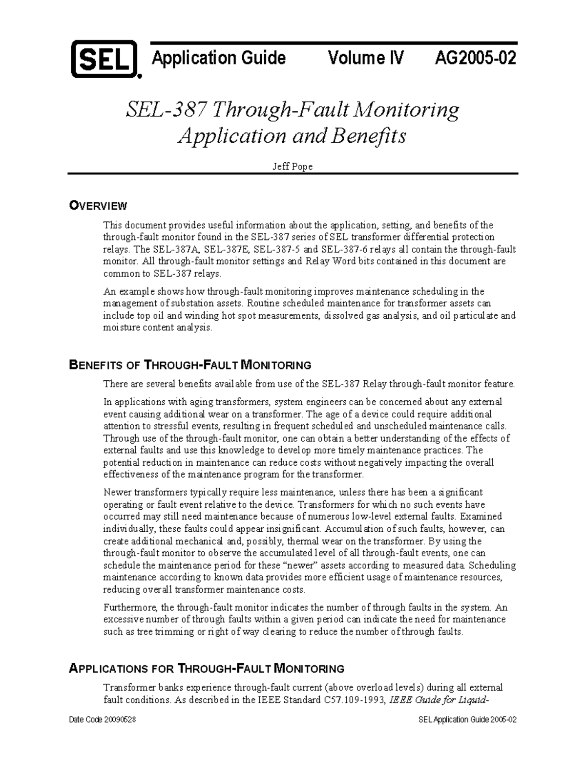 SEL Application Guide IV: Monitoring Benefits & Settings for ...