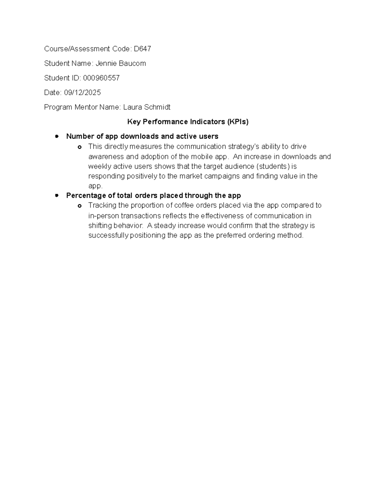 D647 - Task 1 - KPIs Analysis for Mobile App Success - Studocu