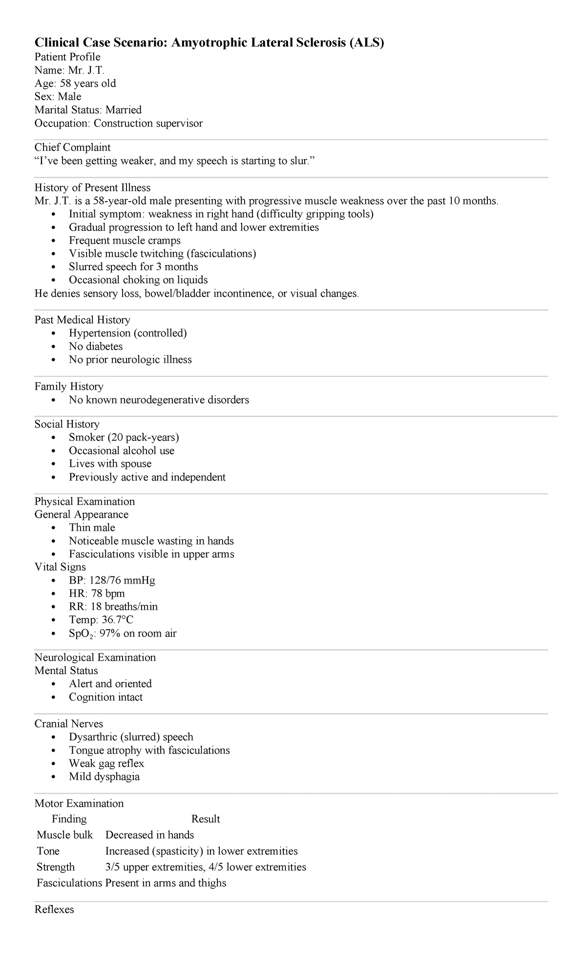 NCM 116 - CC2-1 - Clinical Case Analysis: ALS Patient Profile - Studocu