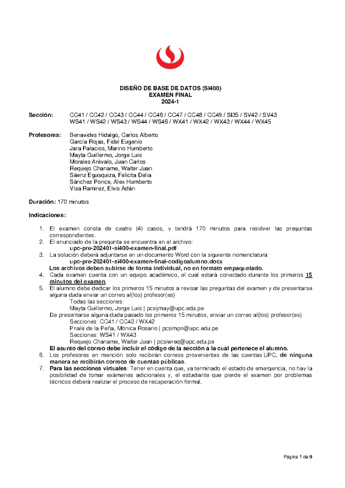 Examen Final SI400 - Diseño de Bases de Datos UPC Pre 202401 - Studocu