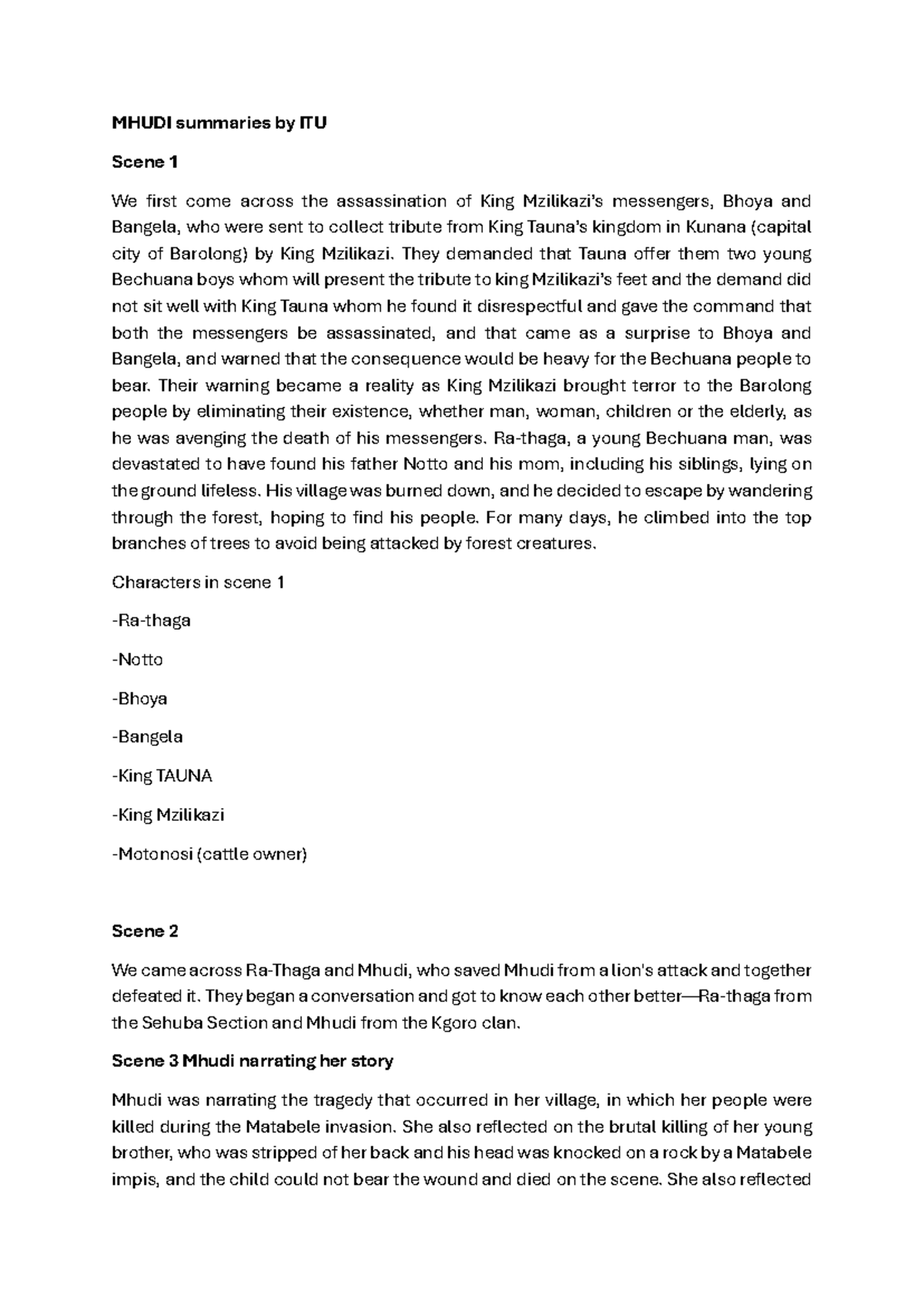 MHUDI Summaries: Key Scenes and Characters Analysis - Studocu