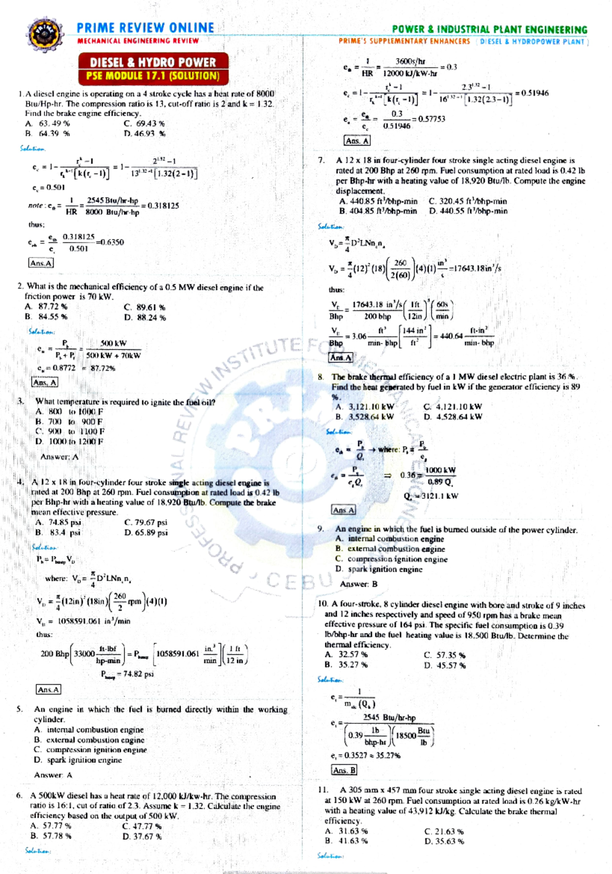 Final Exam Review: Diesel & Hydro Power (PSEMODULE 17.1) - Studocu