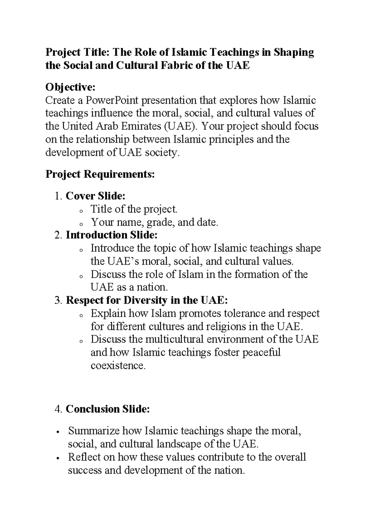 Project 9: The Impact of Islamic Teachings on UAE Society - Studocu