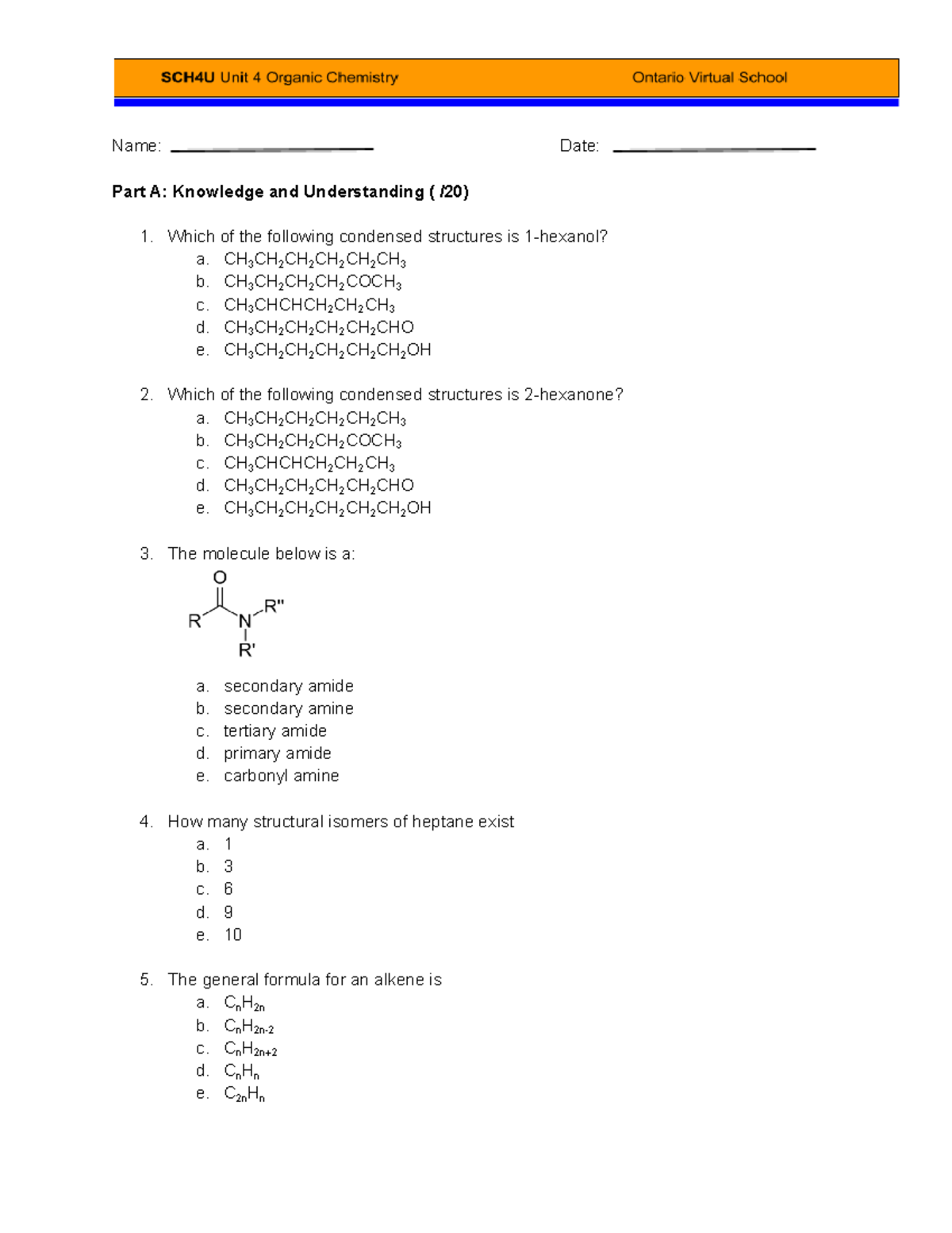 1714834195-OVS SCH4U Organic Chem Unit 4 Test Review and Practice - Studocu