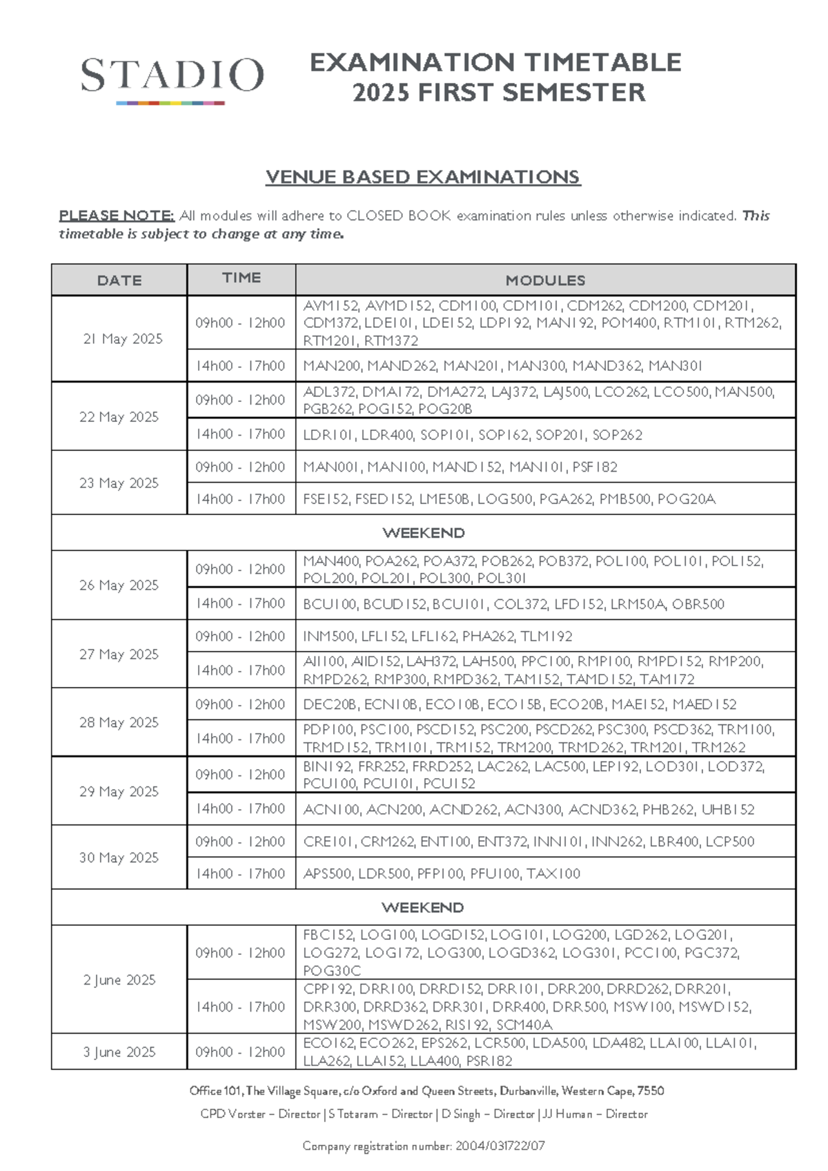 E1 Stadio DL 2025 Final Exam Timetable for First Semester - Studocu