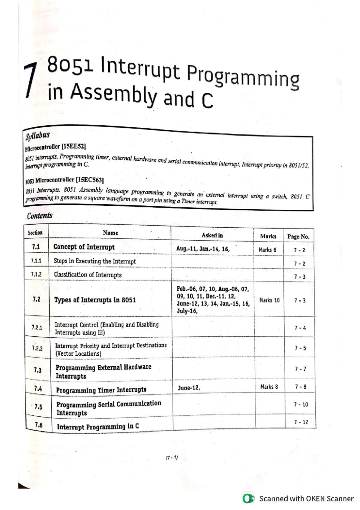 MC 8051 Interrupt Programming in Assembly and C: Syllabus & Notes for ...