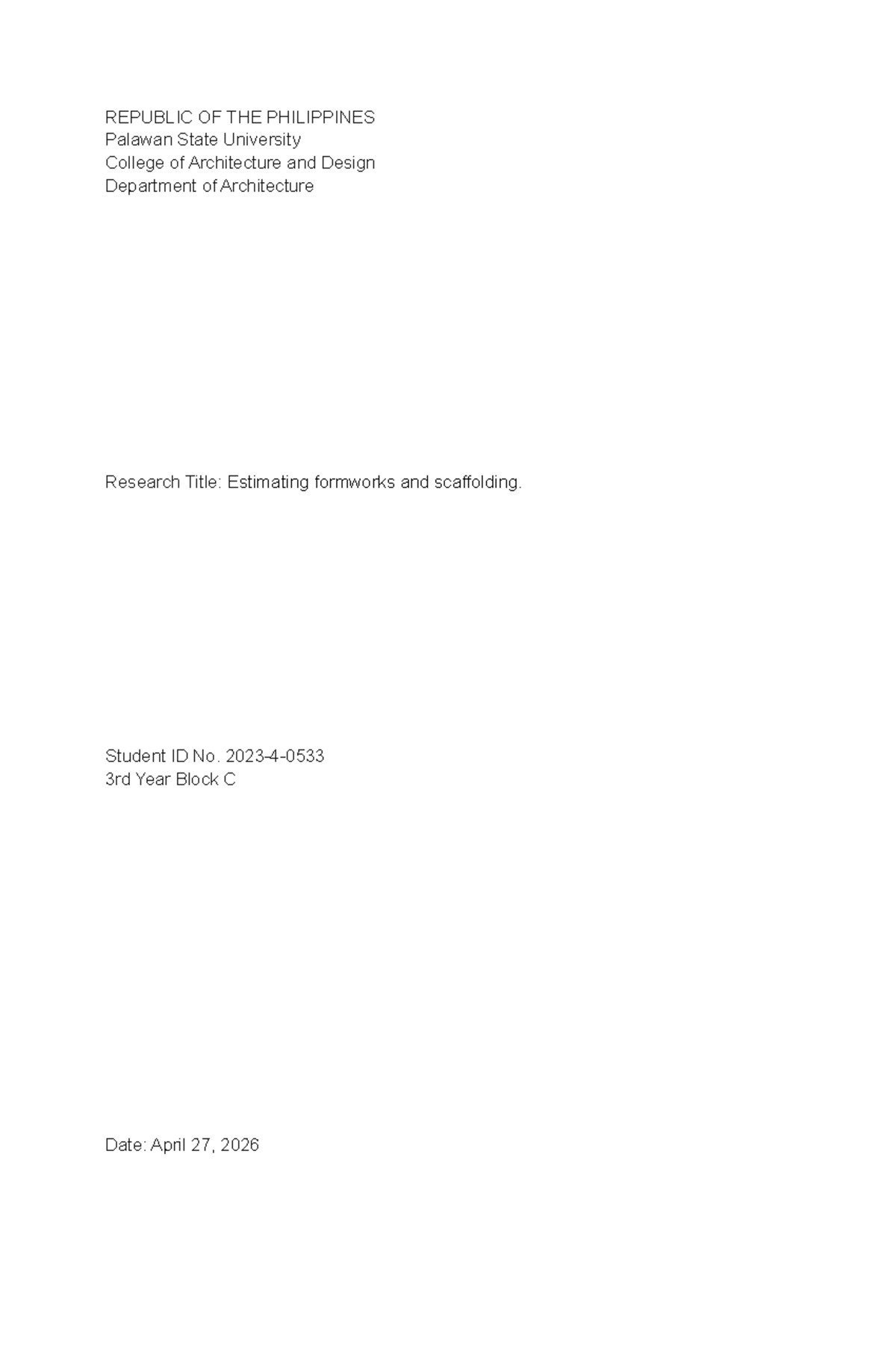 Estimating Formworks and Scaffolding for BT 4L Students - Studocu
