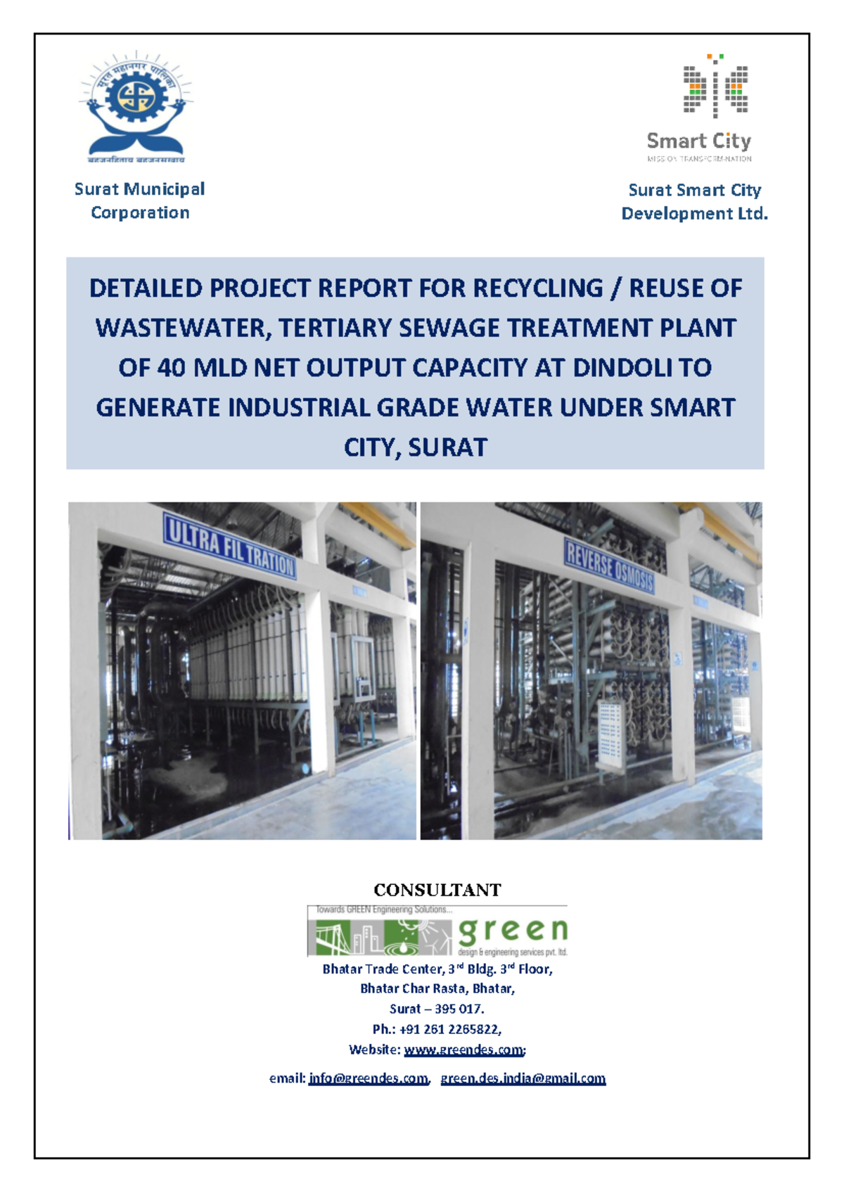DPR for Tertiary Sewage Treatment Plant (40 MLD) at Dindoli, Surat ...
