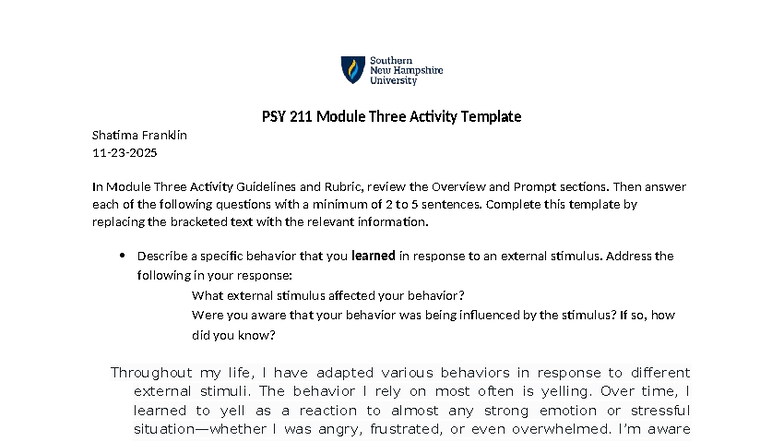 PSY 211 Module Three Activity Template - PSY 211 Module Three Activity ...