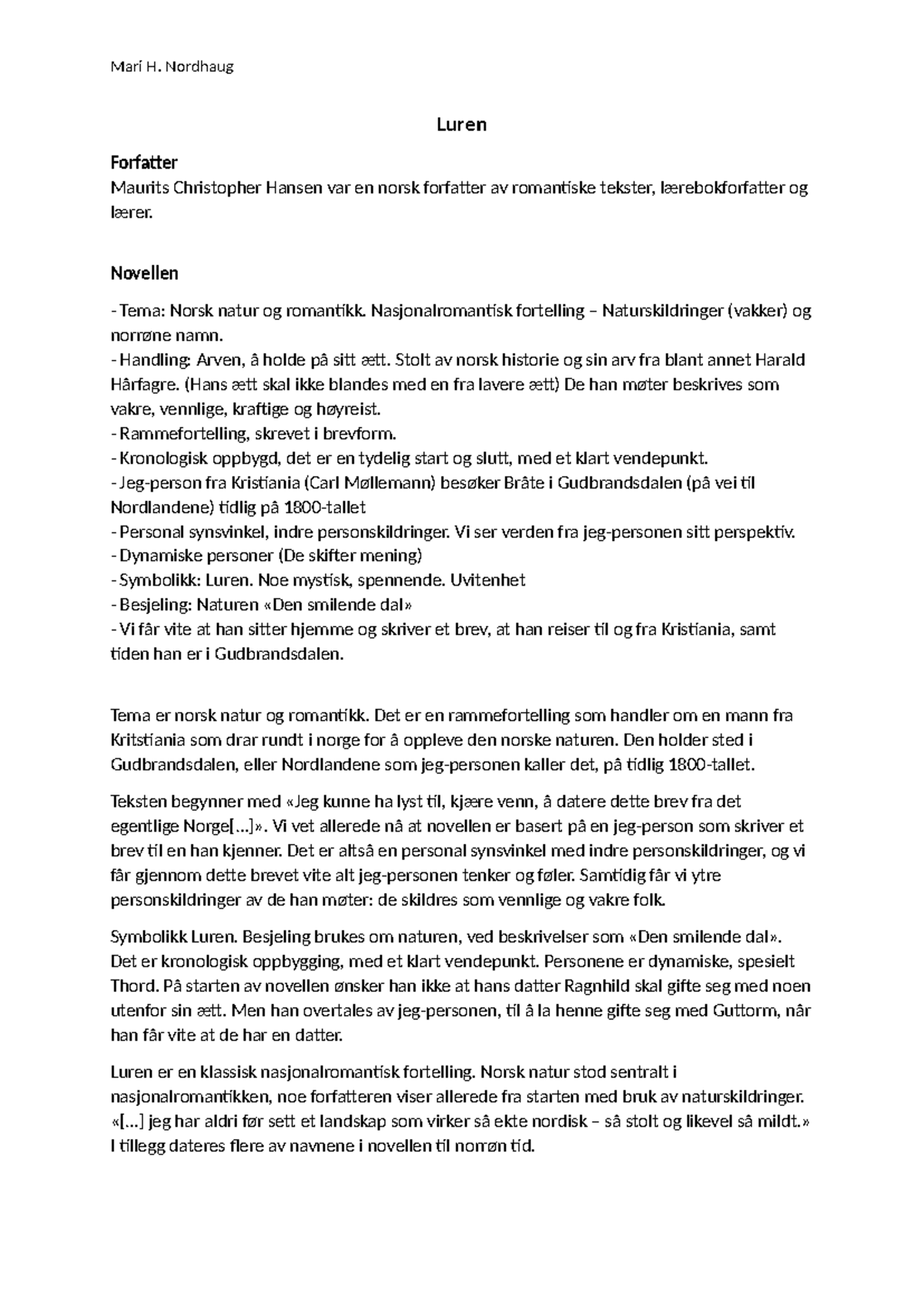 Novelleanalyse: Luren av Maurits C. Hansen - Temaer & Symbolikk - Studocu