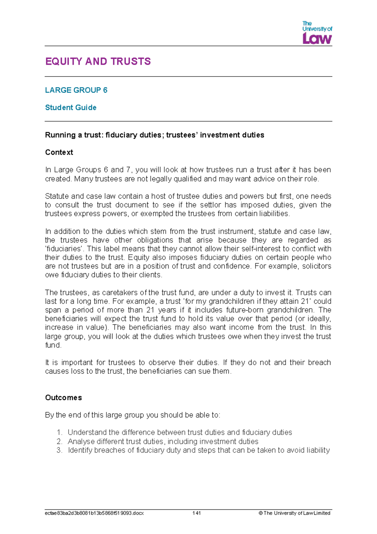 Equity and Trusts LG 6: Guide to Trustee Duties and Fiduciary ...