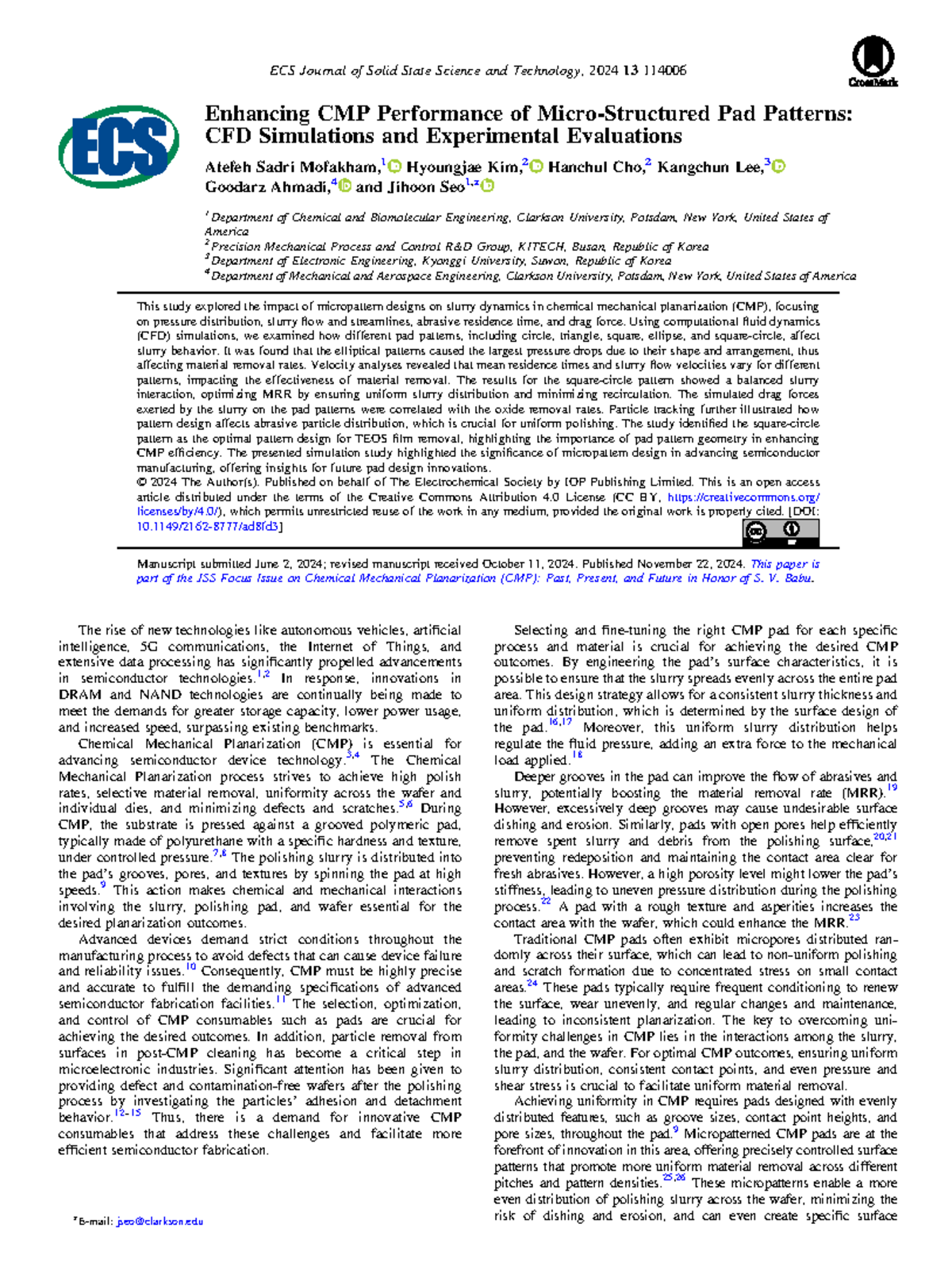 ECS 2024: Enhancing CMP Performance with Micro-Structured Pad Designs ...