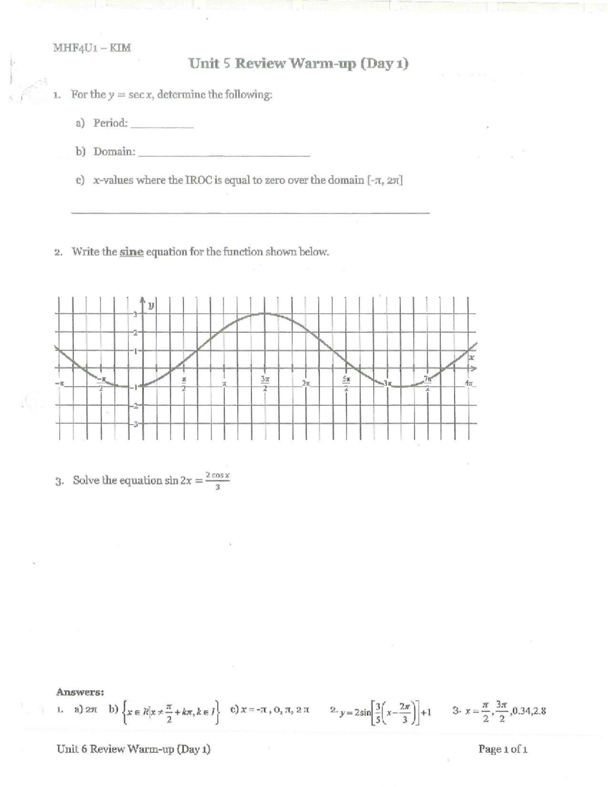 Unit 5 Review Warm Up - unit 5 practice - MHF4Ui1 — KIM Unit 5 Review ...