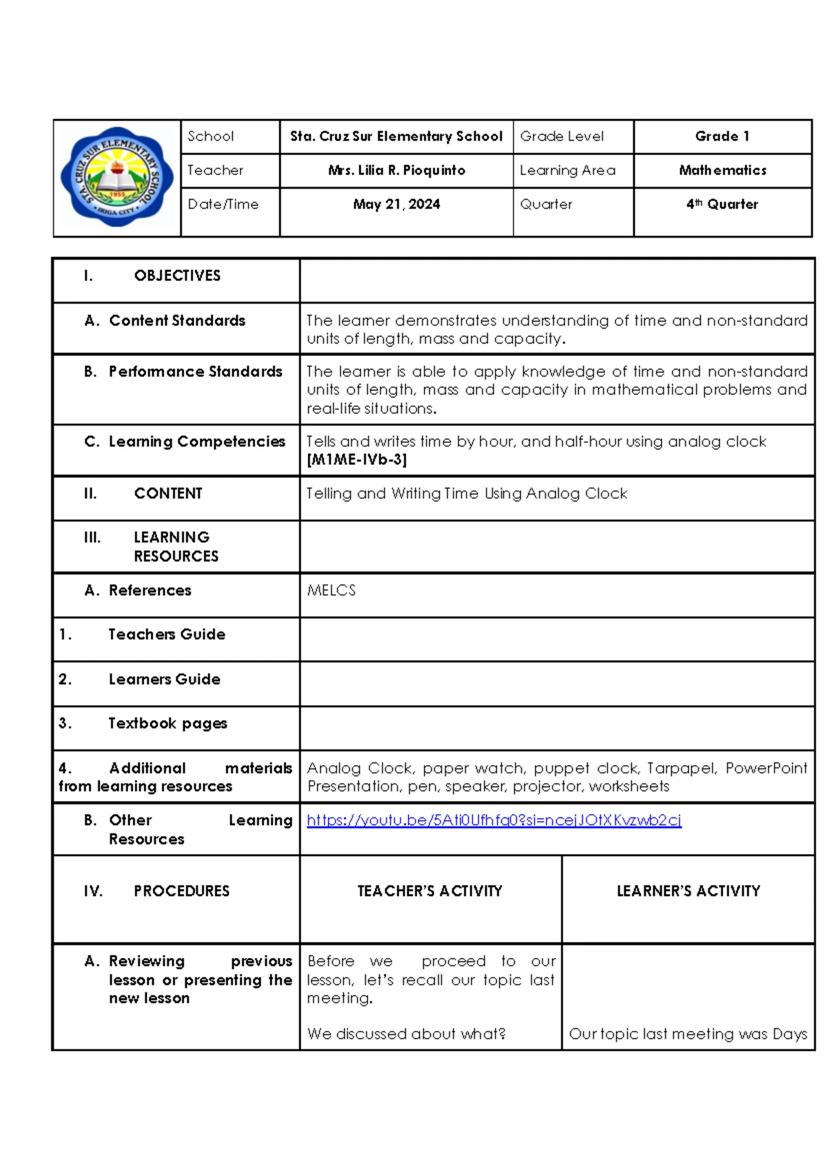 AP 6 COT Q1 W6 - Daily Lesson Plan for Classroom Observation - Studocu