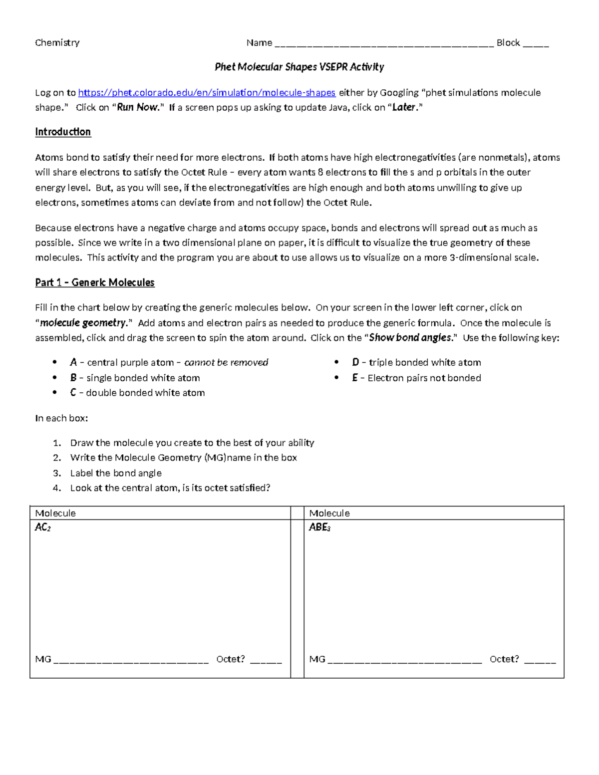 VSEPR Activity Lab: Exploring Molecular Shapes and Geometries - Studocu