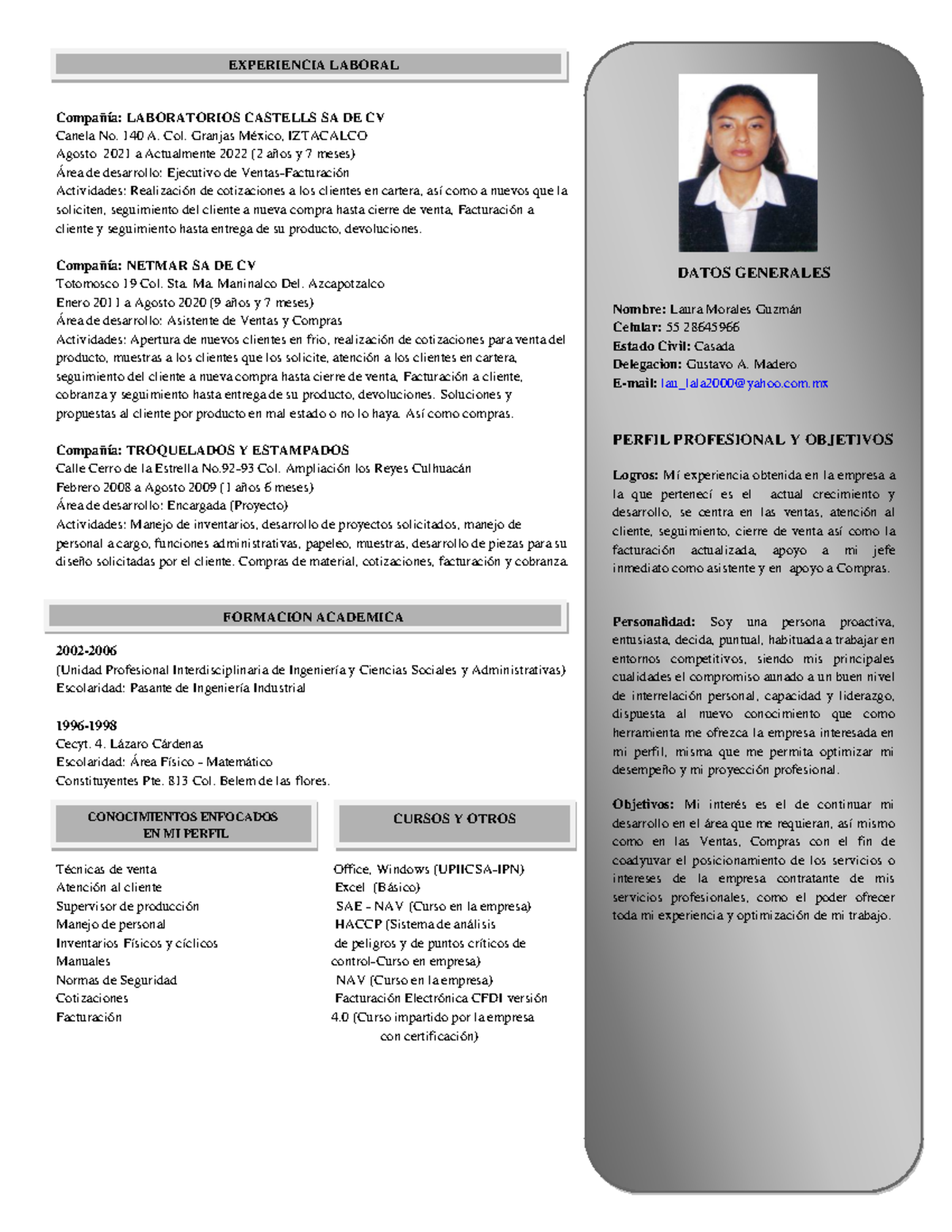 Currículum Vitae de Laura Morales - ACT 1-2024 - Incom- 2 - Studocu