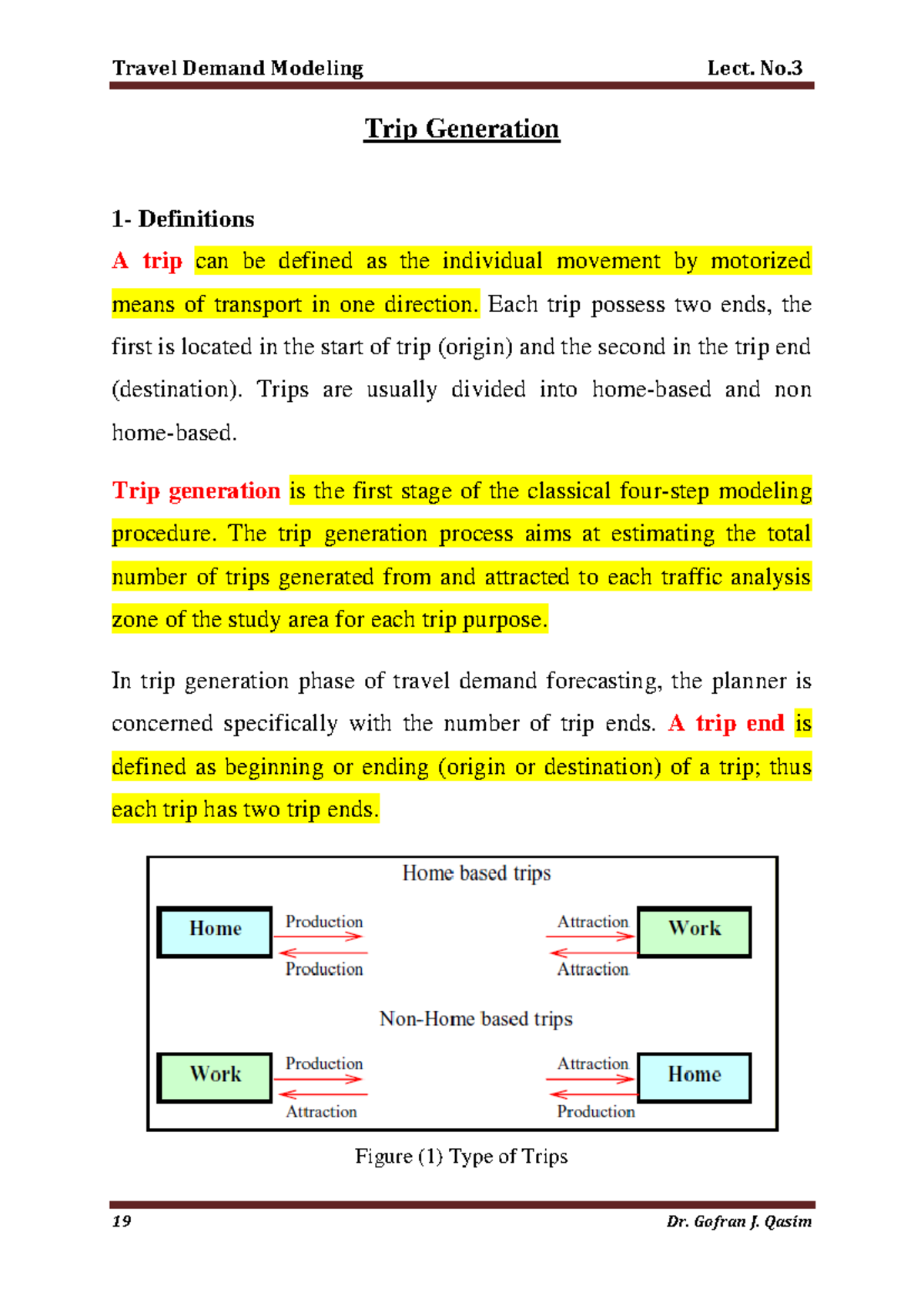 Travel Demand Modeling Lect. No.3: Trip Generation Concepts and ...