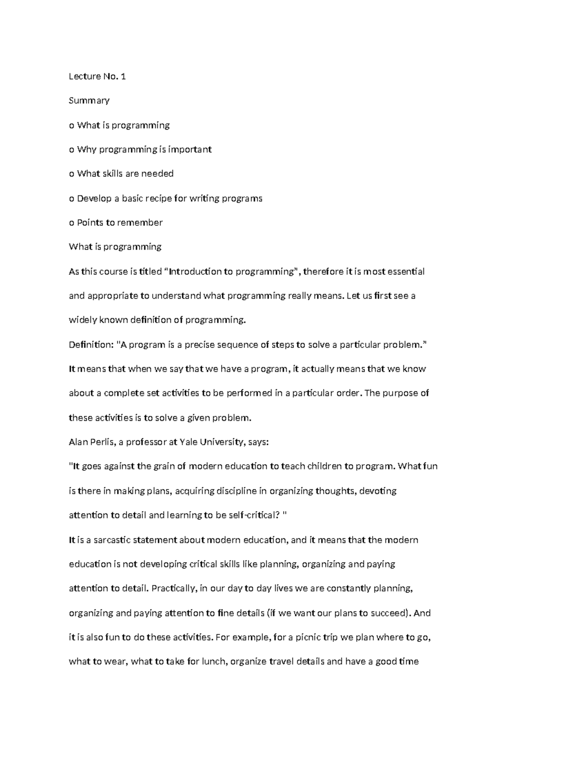 CS201 Introduction to Programming Lecture 1 Notes (2023/2024) - Studocu