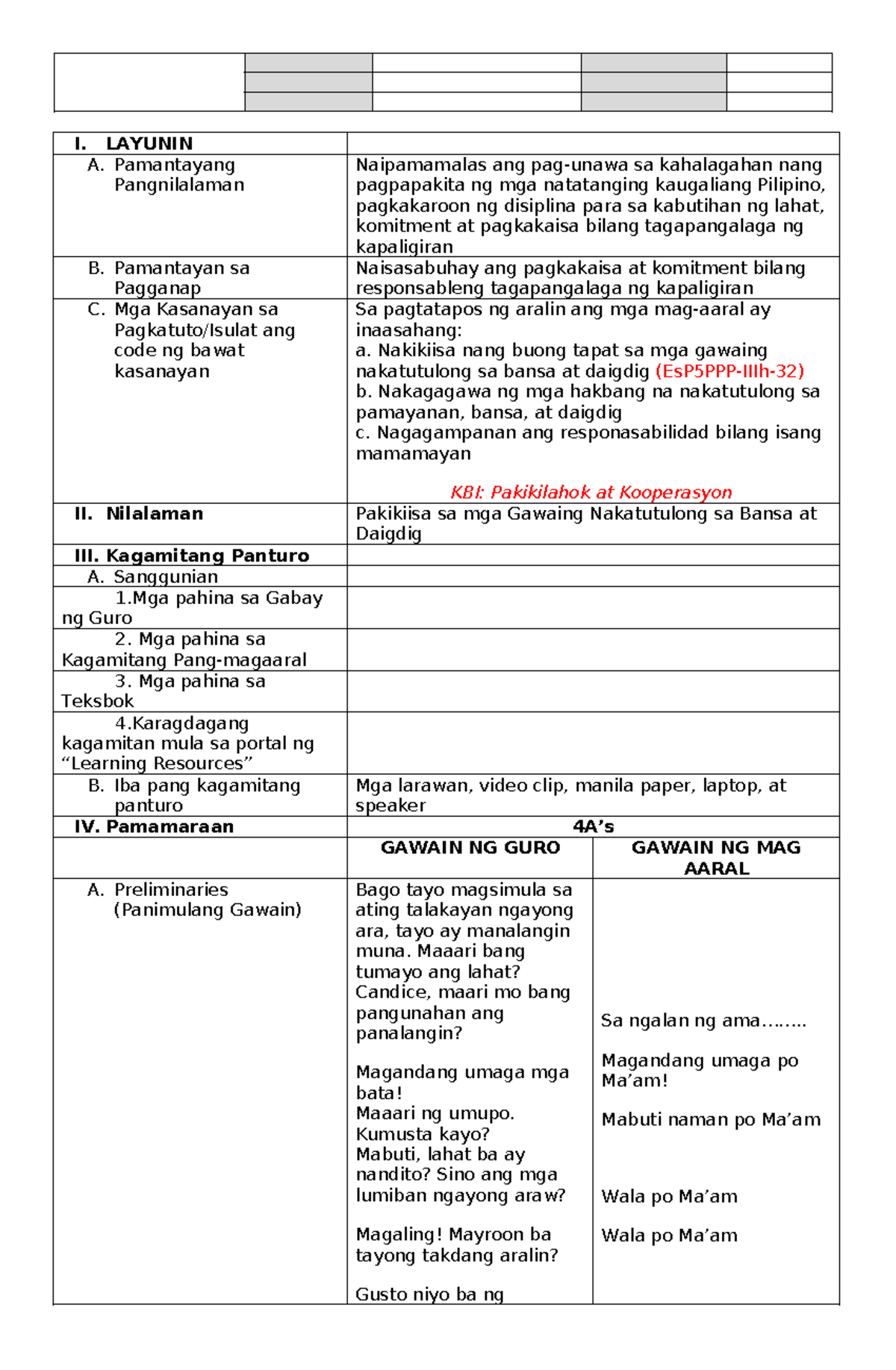 ESP5 - Lesson Plan for Environmental Responsibility and Action - Studocu
