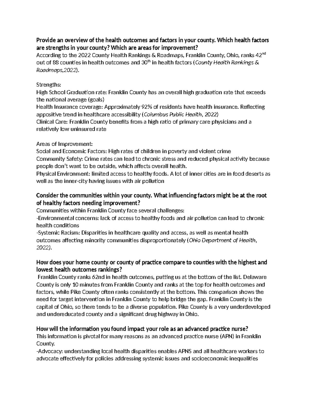 Franklin County Health Outcomes & Factors Overview - Week 3 Discussion ...