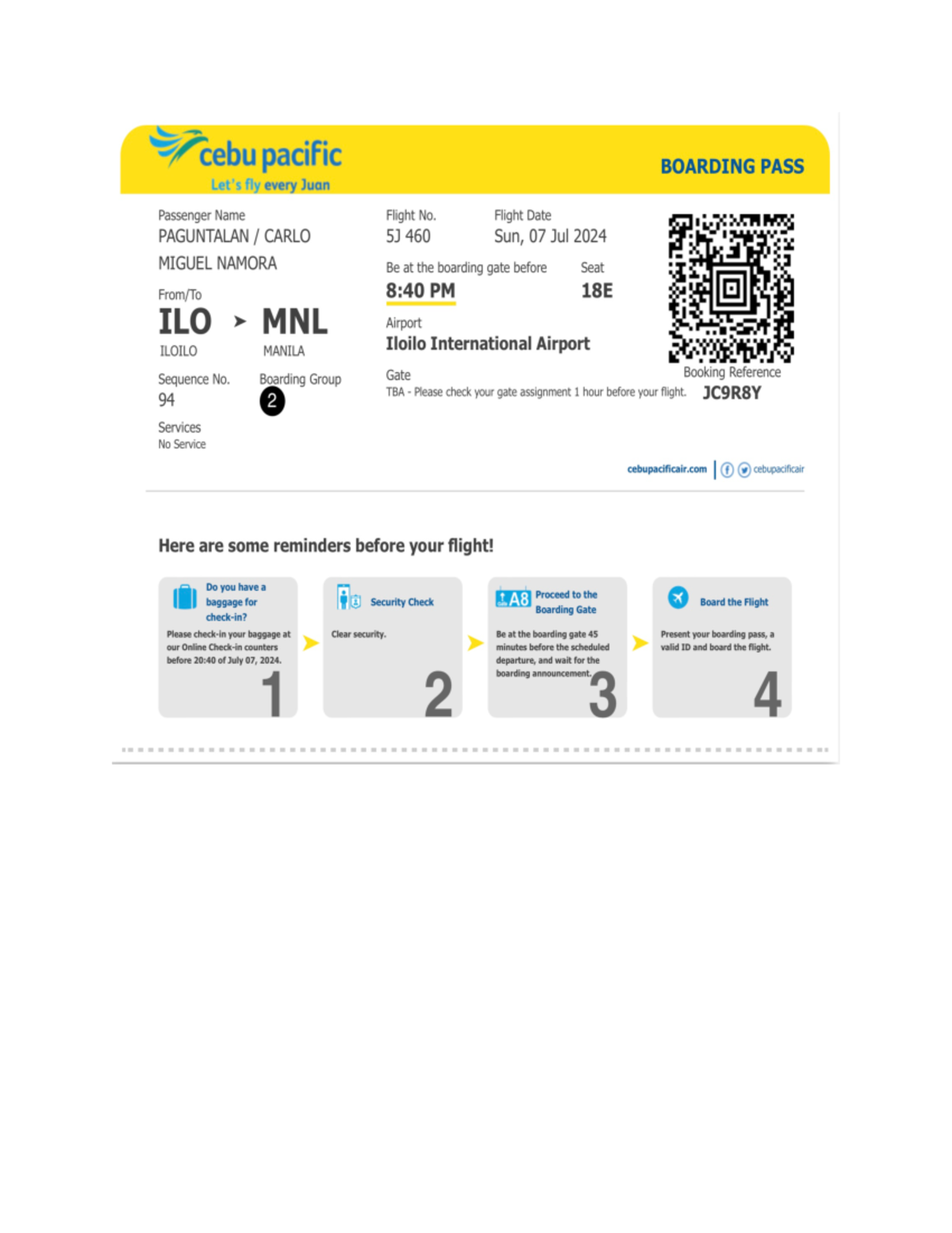 Cebu Pacific Boarding Pass – Flight 5J 460 on July 7, 2024 - Studocu