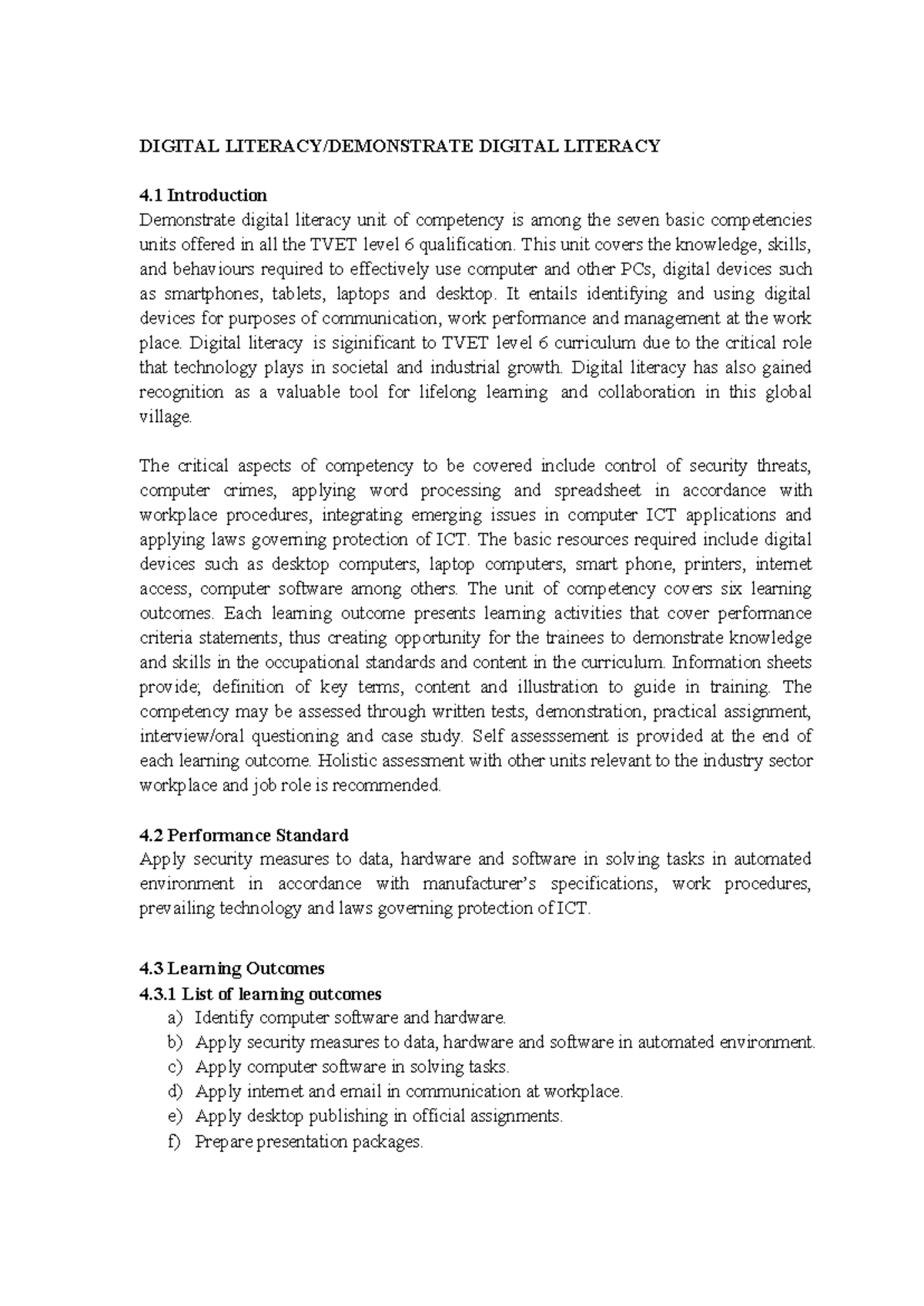 Digital Literacy Competency Notes for TVET Level 6 (Up to Word) - Studocu