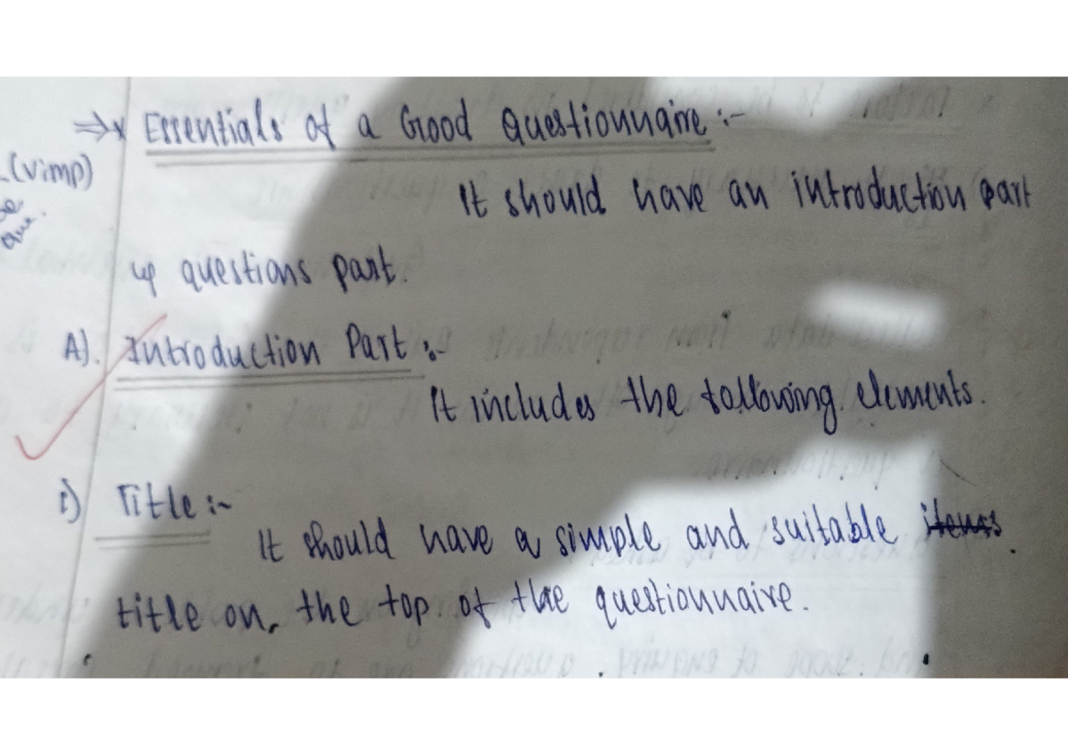 Essential of a good questionnaire - Essentials of a Good (vimp) a It ...