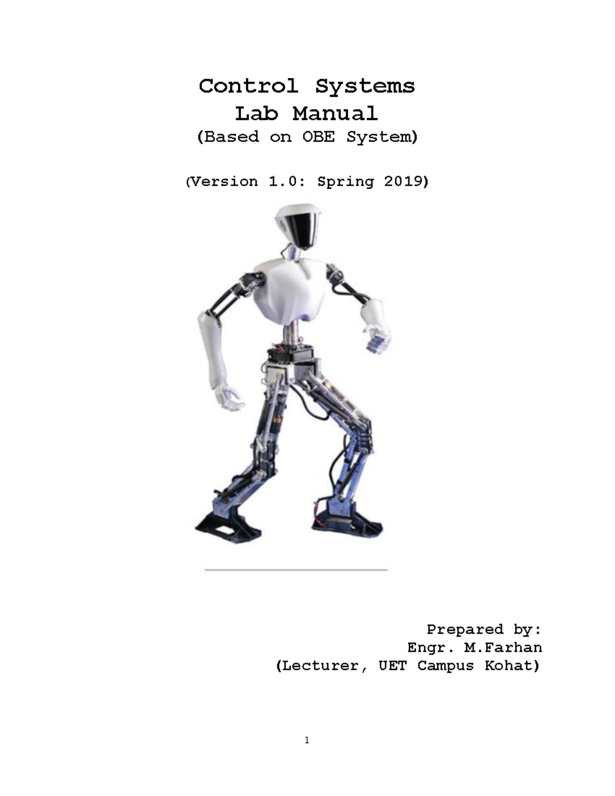 Control Systems Lab Manual (Version 1.0, Spring 2019) - Studocu