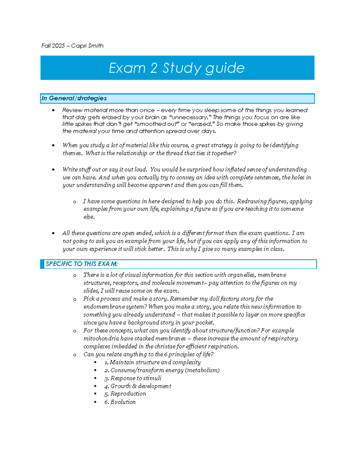 Cell Structure and Function Study Guide for Exam 2 (BIO 101) - Studocu