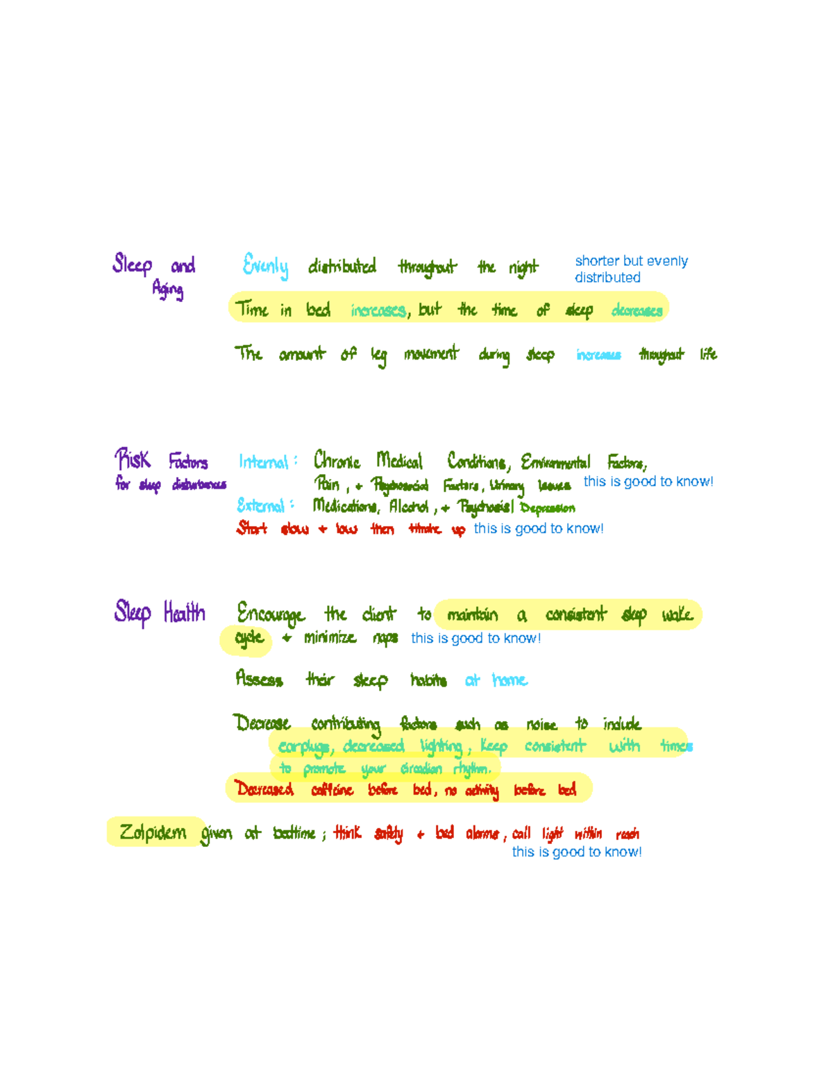 Exam 4 Outline - Sleep and Aging Factors for Disturbances - Studocu