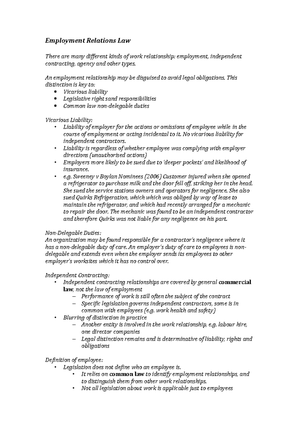 Summary - complete - all lecture notes - Employment Relations Law There ...