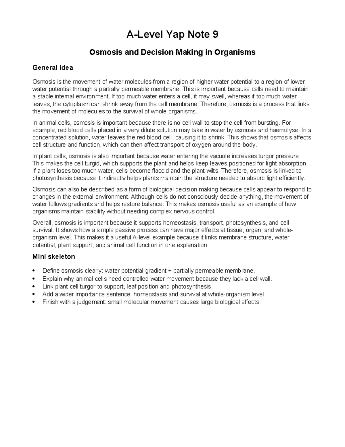 A-Level Yap Note 9: Osmosis & Its Role in Organism Decision Making ...