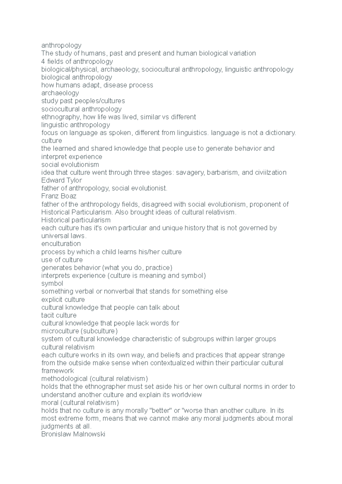 Anthropology 101 quiz - notes - anthropology The study of humans, past ...