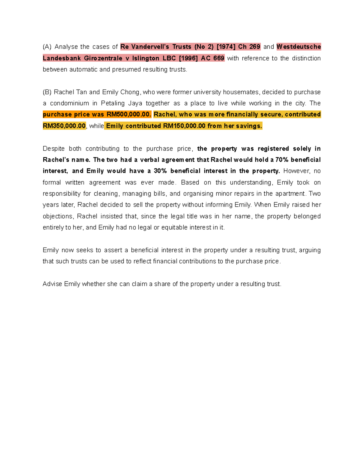 LIA2006 Tutorial: Resulting Trusts in Property Disputes Analysis - Studocu