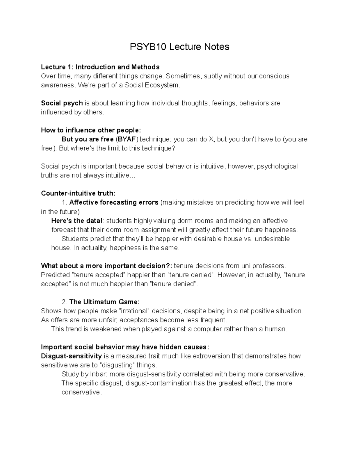 PSYB10 Lecture Notes: Introduction to Social Psychology Concepts - Studocu