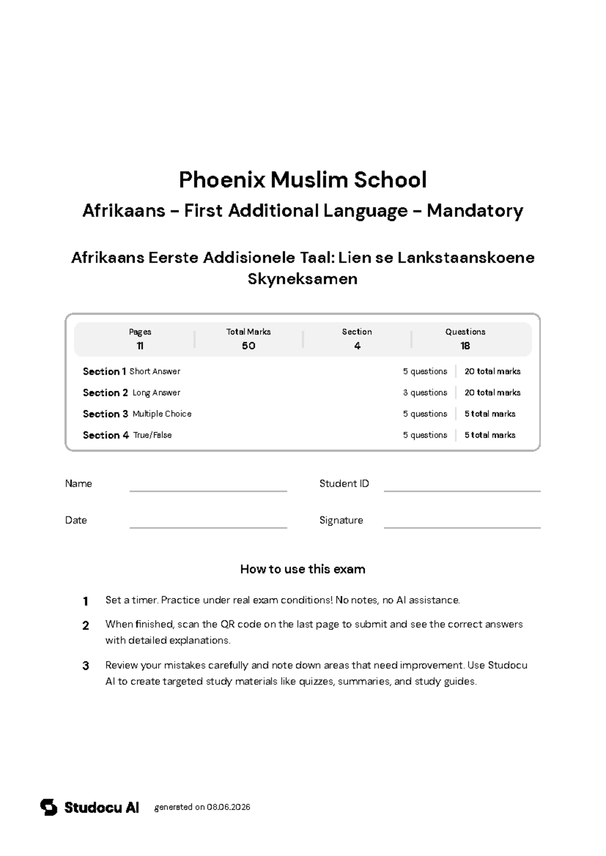 Afrikaans Eerste Addisionele Taal: Lien se Lankstaanskoene Eksamen ...