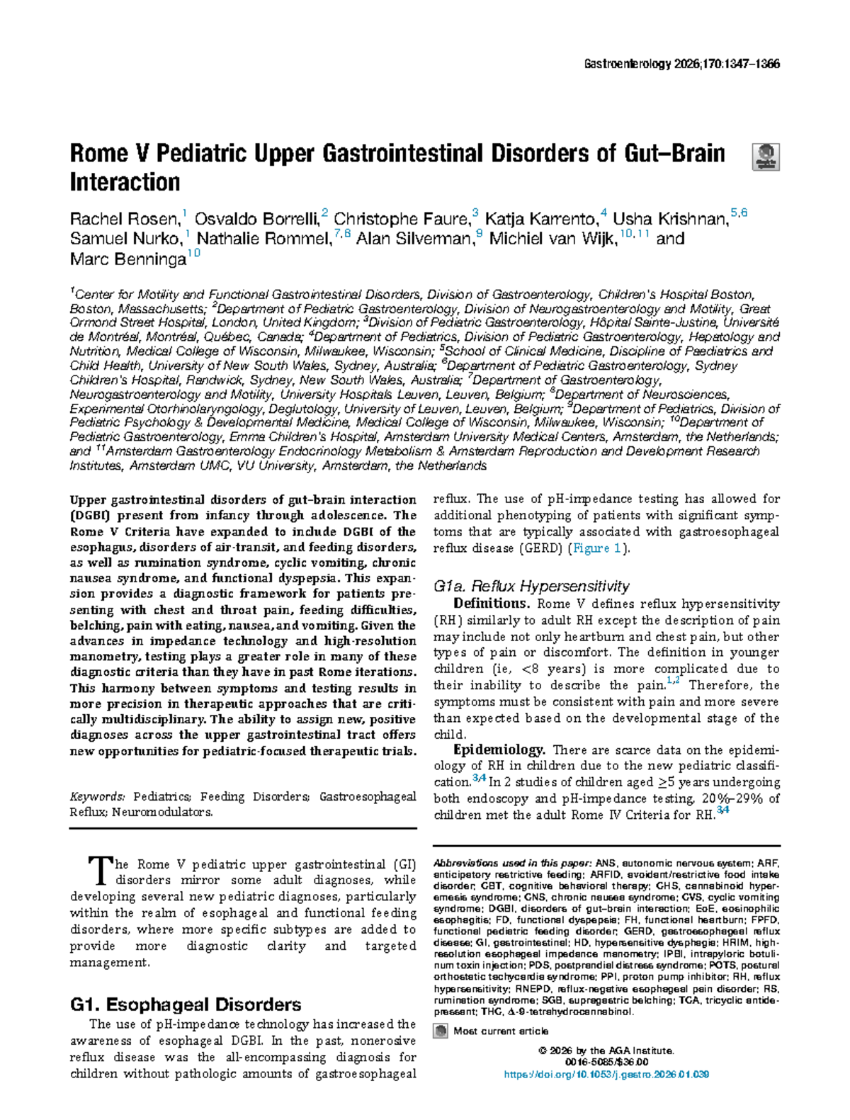 Rome V Pediatric Upper GI Disorders: Insights on Gut-Brain Interaction ...