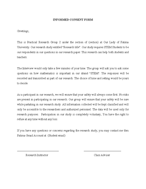 Editable Sample Informed Consent Form Research Study And Document