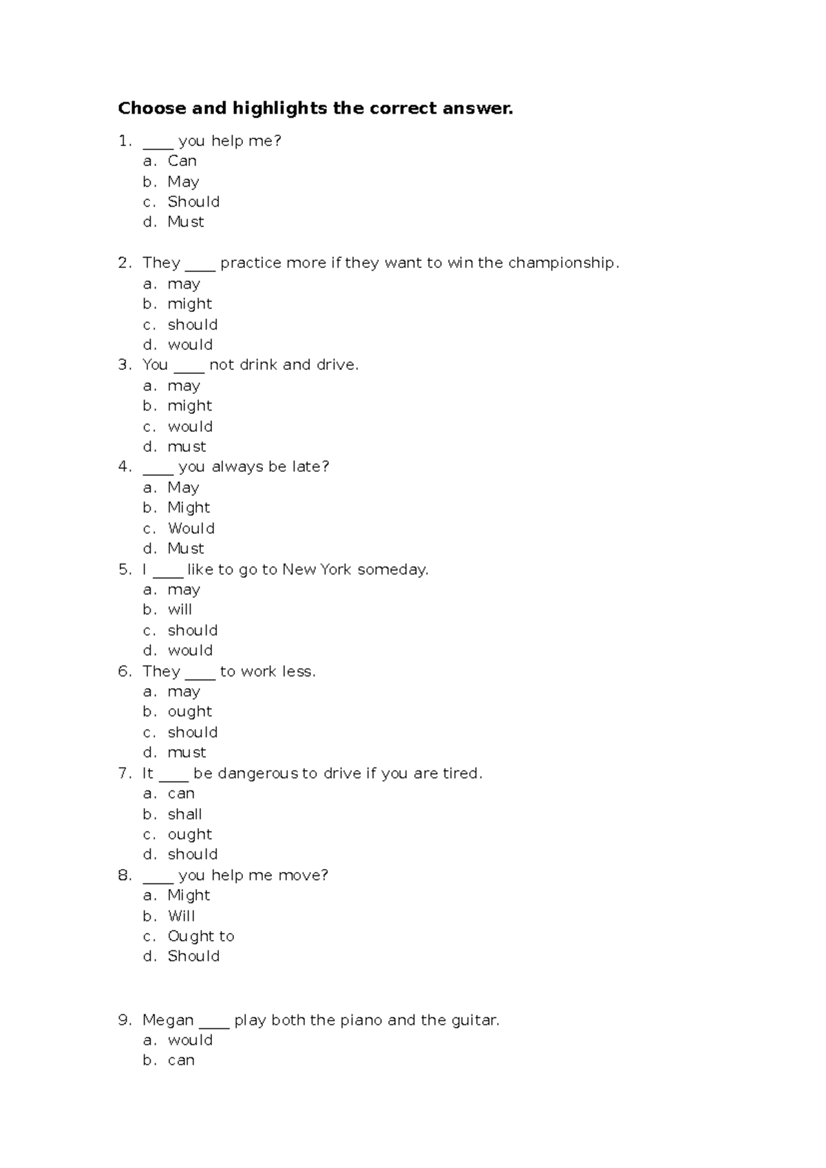 Activity 2 - Modal Verbs Quiz - Studocu