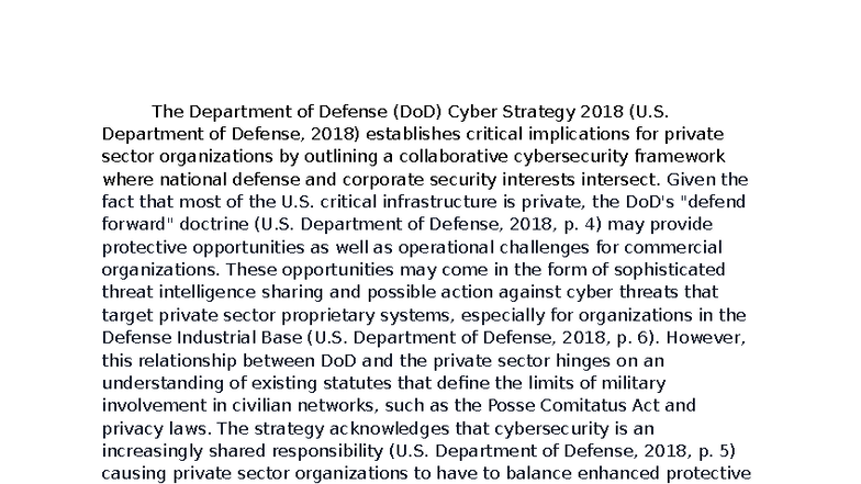 DoD Cyber Strategy 2018: Implications for Private Sector Security - Studocu