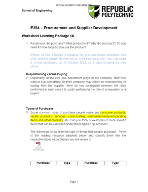 E354 W01 Learning Package 1A Resources - School of Engineering E354 – Procurement and Supplier ...