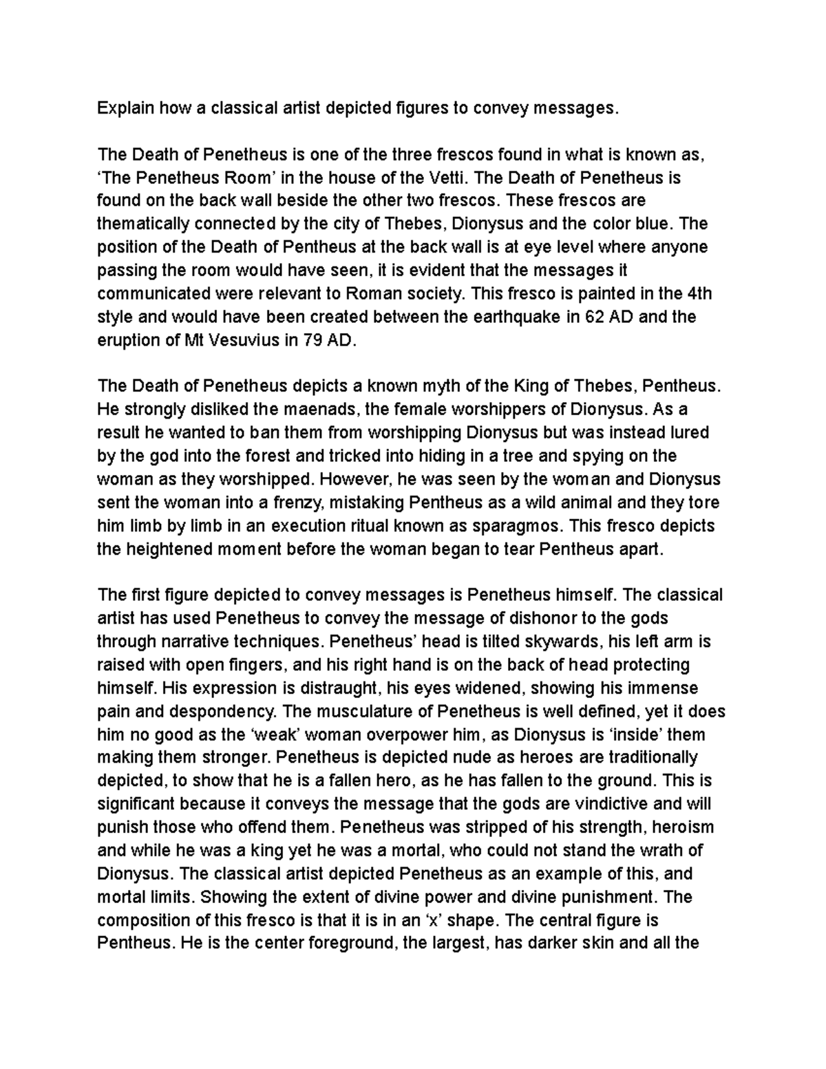 Classical Art Analysis: The Death of Pentheus in Roman Society - Studocu