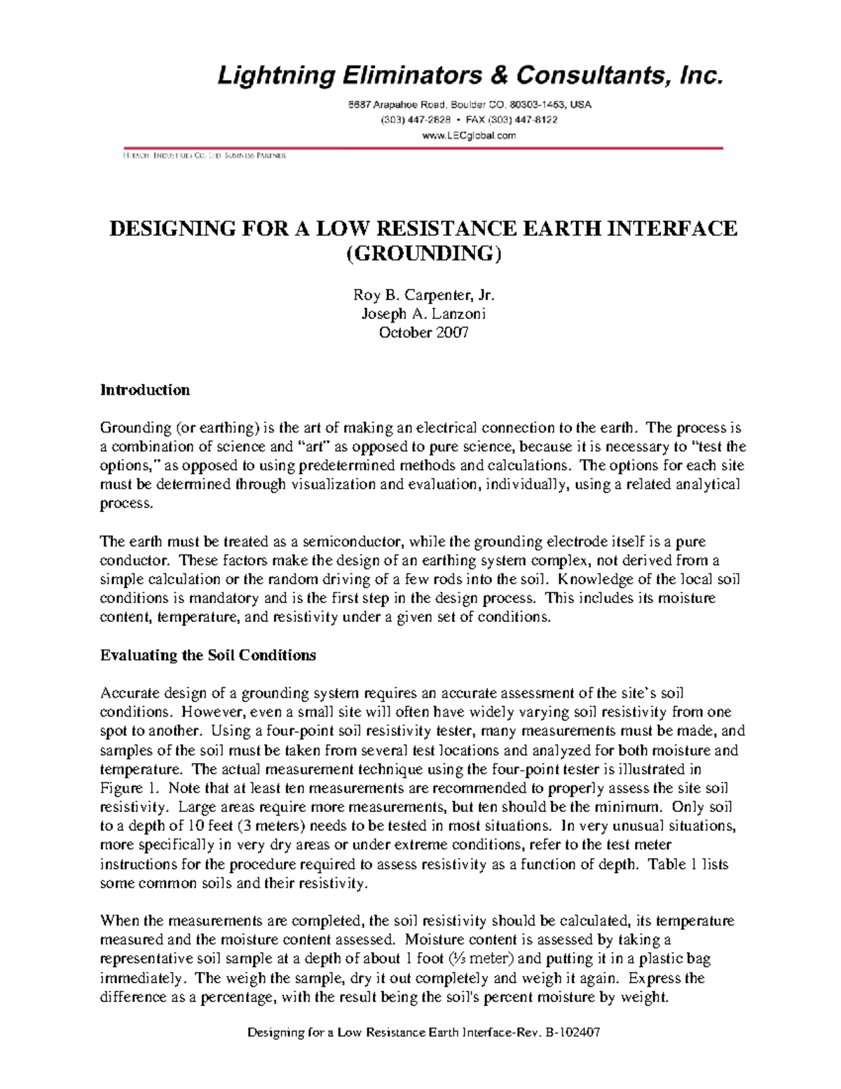 Designing for a Low Resistance Earth Interface Rev - DESIGNING FOR A ...