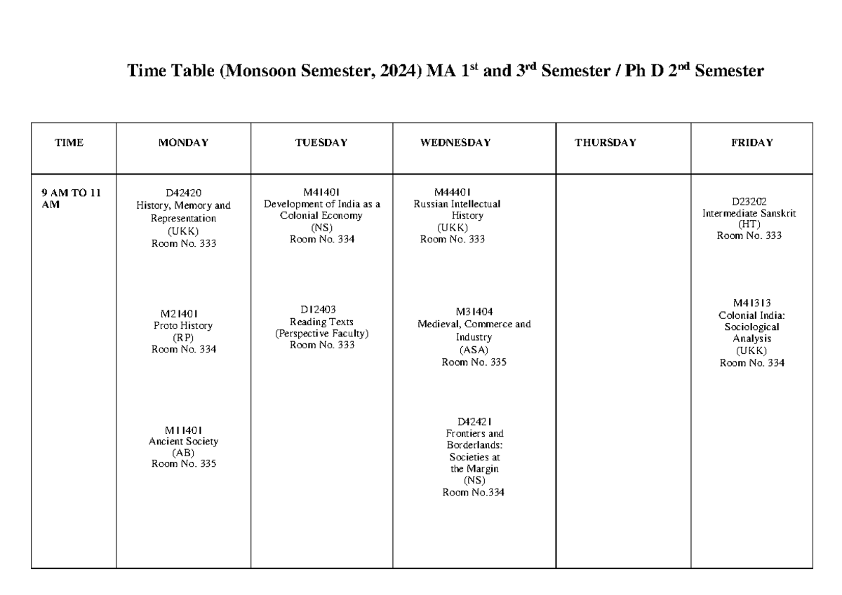 TT MS2024 - TT of JNU - Time Table (Monsoon Semester, 2024) MA 1 st and ...