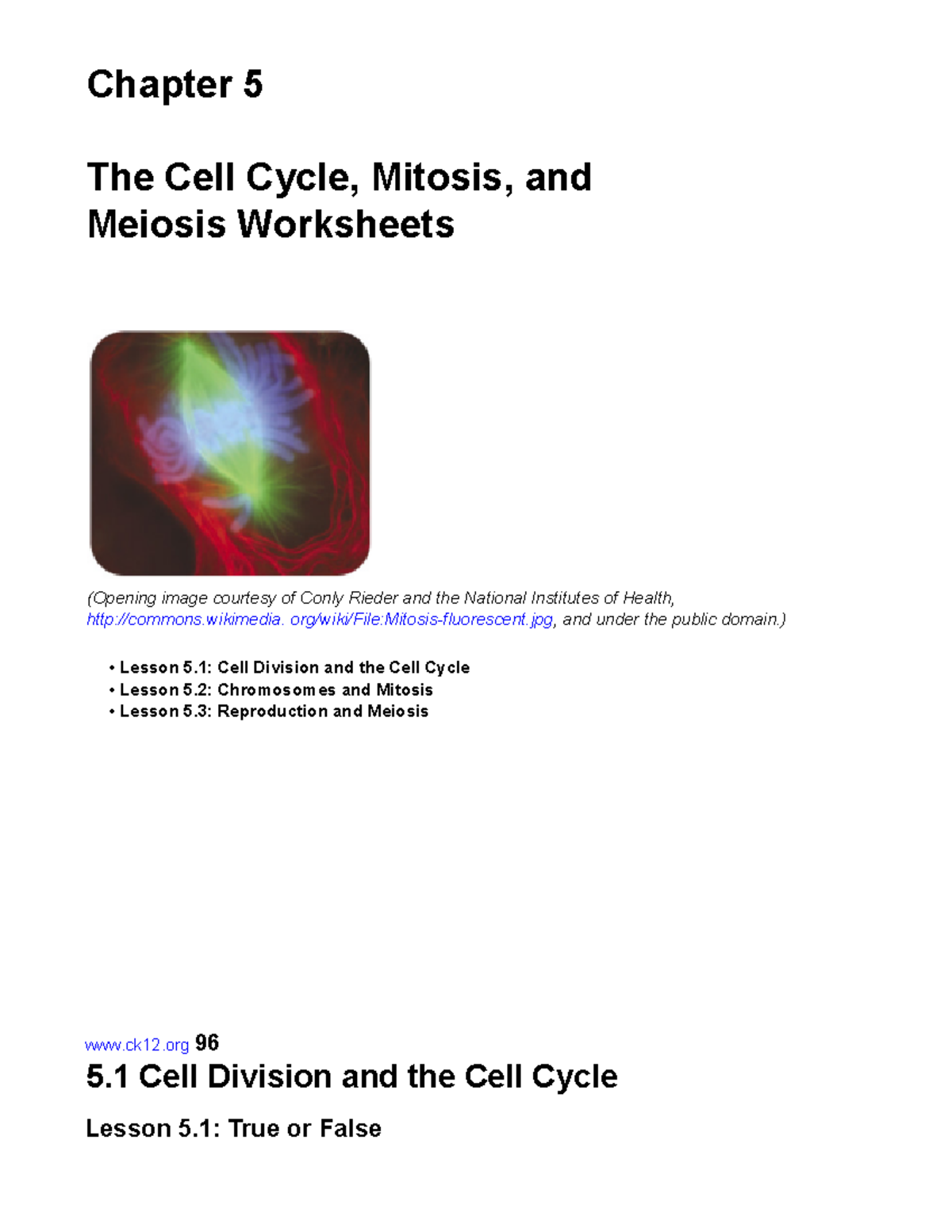 Cell replication worksheets - Chapter 5 The Cell Cycle, Mitosis, and Meiosis Worksheets (Opening ...