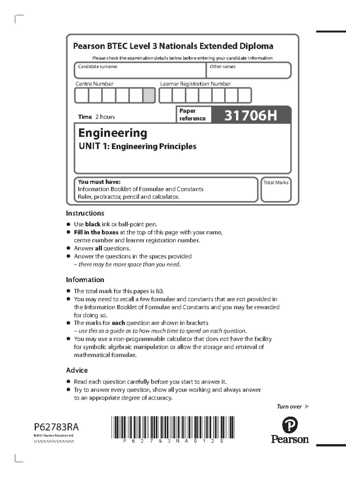 BTEC Level 3 Engineering Unit 1 Exam Paper - Jan 2022 - Studocu