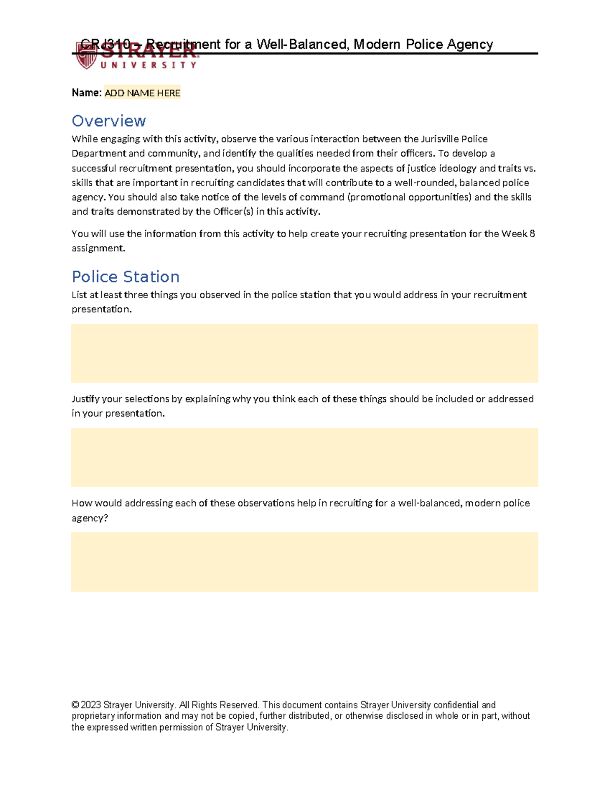 CRJ310 Week 6 Recruitment Presentation Development Worksheet - Studocu